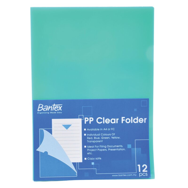 BANTEX A4 PP L-SHAPE FOLDER GREEN(PK12)(160704) - Bantex M Sdn Bhd