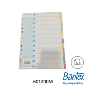 BANTEX A4 MANILA CARDBOARD DIVIDER12PART ASST COLORS(PACK OF 5)(601200M ...