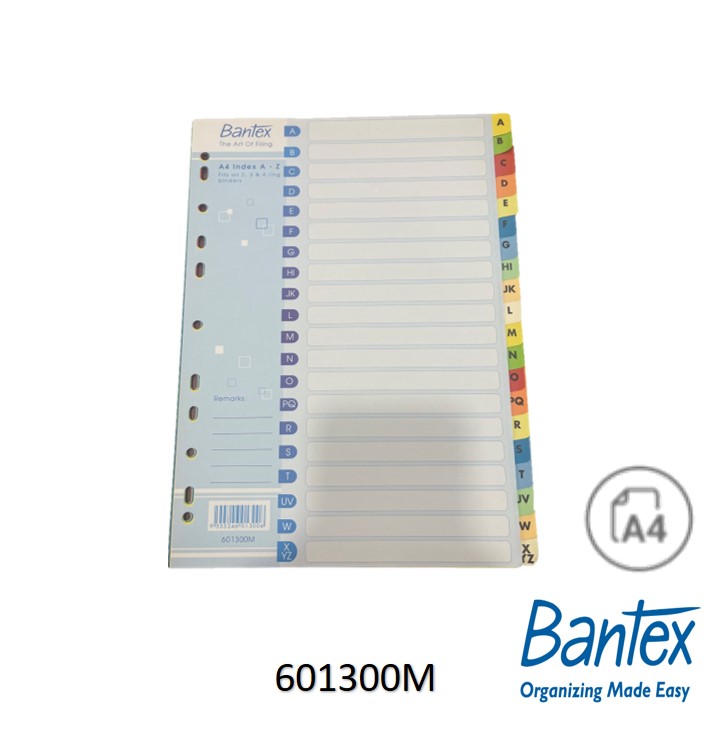 BANTEX A4 MANILA CARDBOARD INDEXES A-Z ASST COLOR(601300M) - Bantex M ...